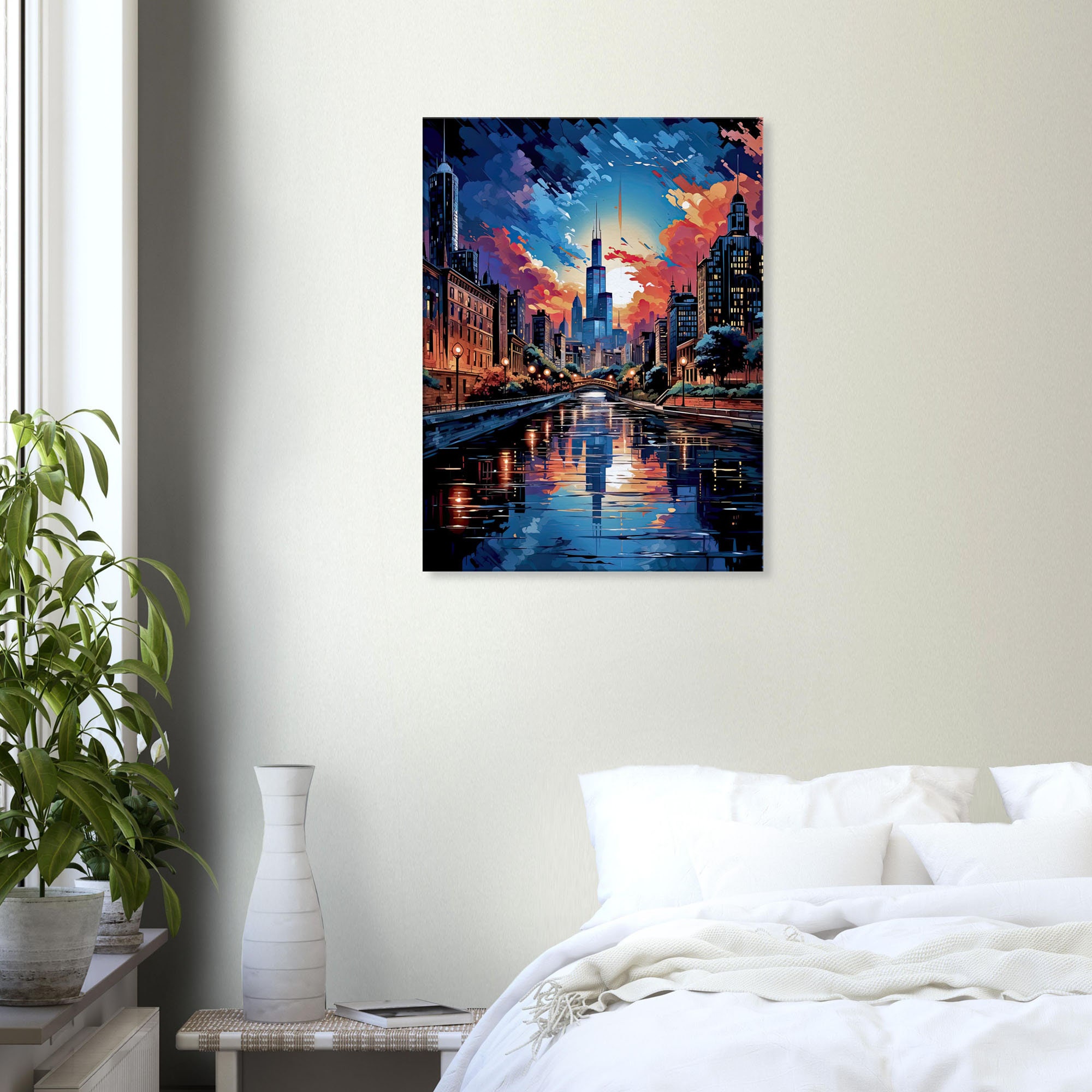 Chicago Skyline Canvas, Comic Wall Art Cityscape of the Windy City ...