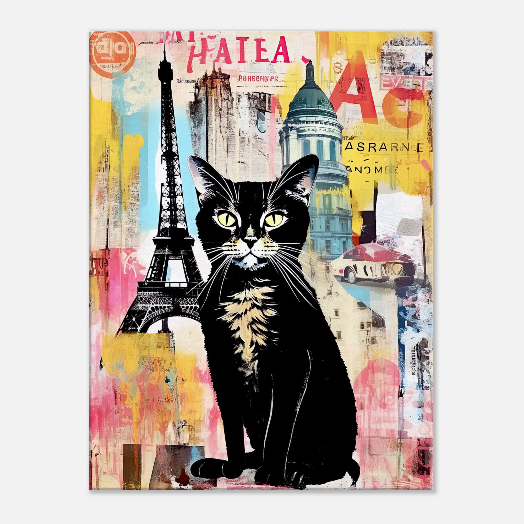 Black Cat and Paris Collage, Eiffel Tower Wall Art, Parisian Decor ...