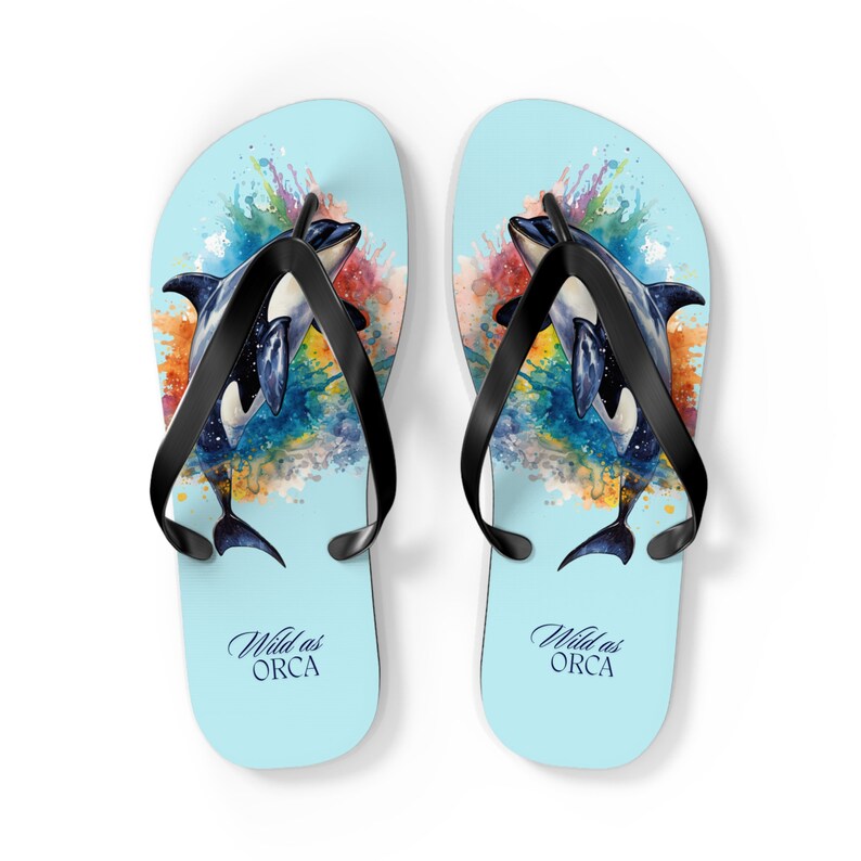 Orca Flip Flops, Bright Colour Killer Whales Water Colours With the ...