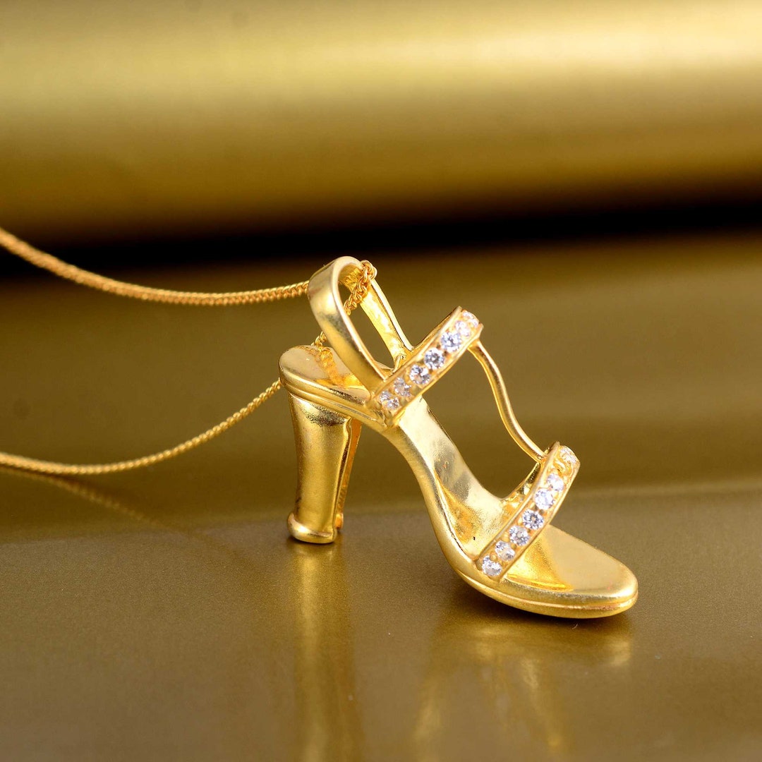 Latin Shoe Necklace, 9K 14K 18K Rose Gold Necklace, Solid Gold Charm ...