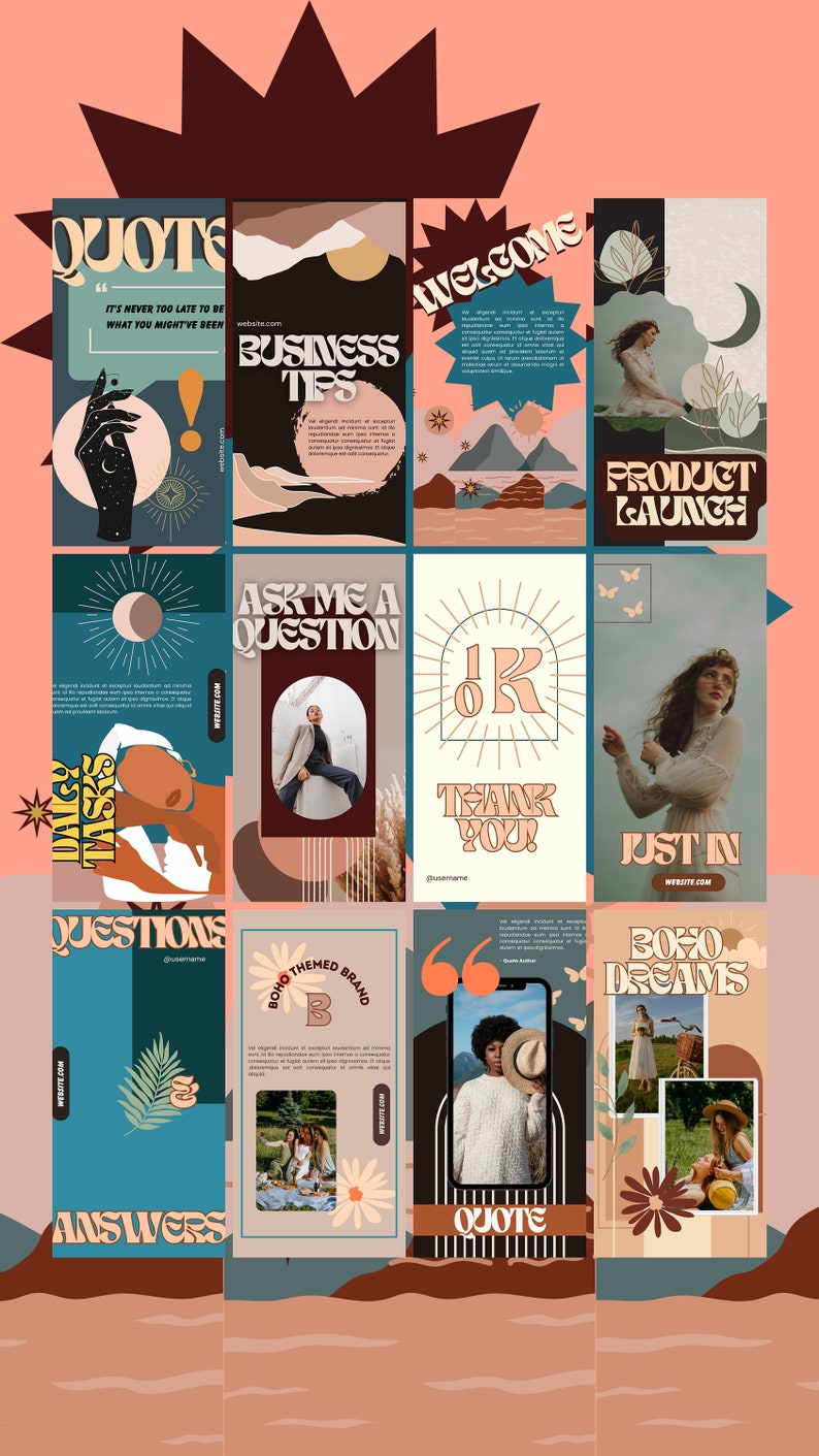 100 Boho Instagram Template Canva, Boho Instagram Stories Template ...