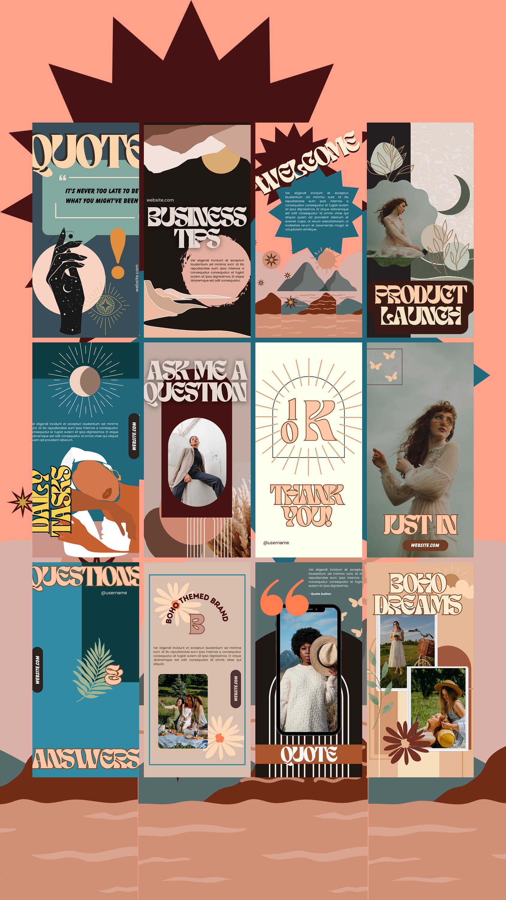 100 Boho Instagram Template Canva, Boho Instagram Stories Template ...