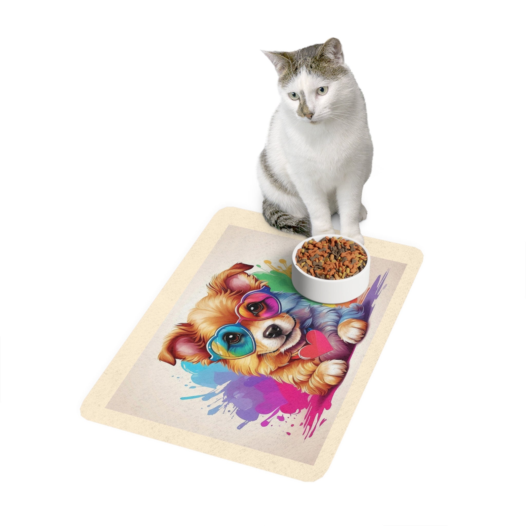 Cute Dog Food Mat 12x18 Adorable Pet Feeding Mat With Playful Dog ...