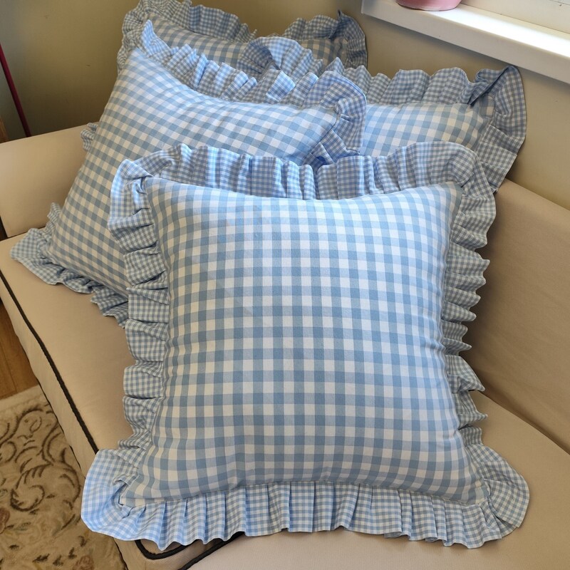 Ruffle Gingham Throw Pillows - Etsy UK
