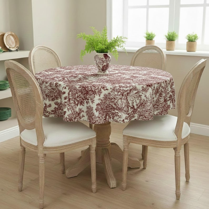 Burgundy Toile Tablecloth, Custom Extra Large Sizes, French Cotton ...