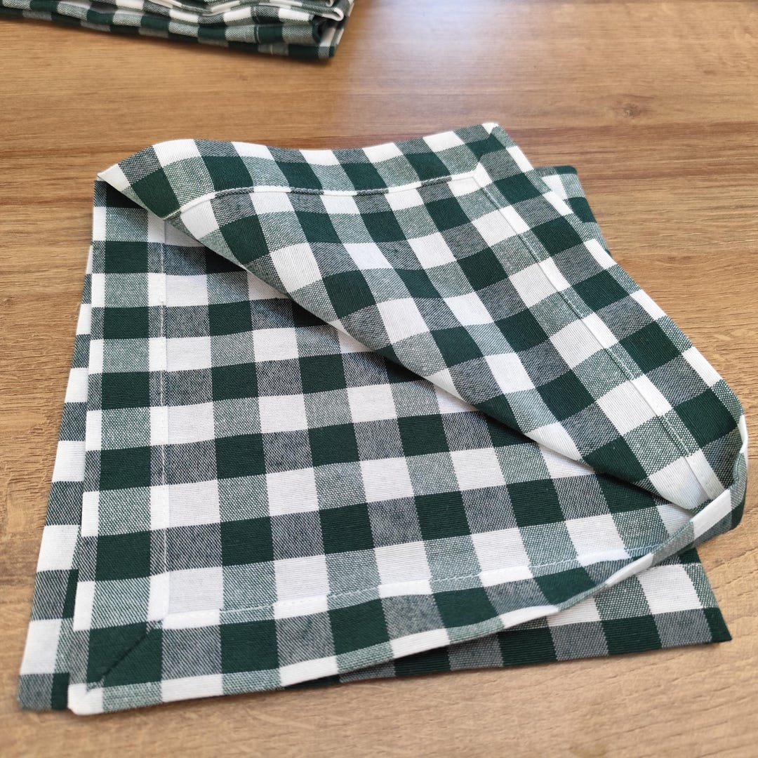 Dark Green and White Buffalo Check Cloth Napkins Sets, Gingham Plaid ...