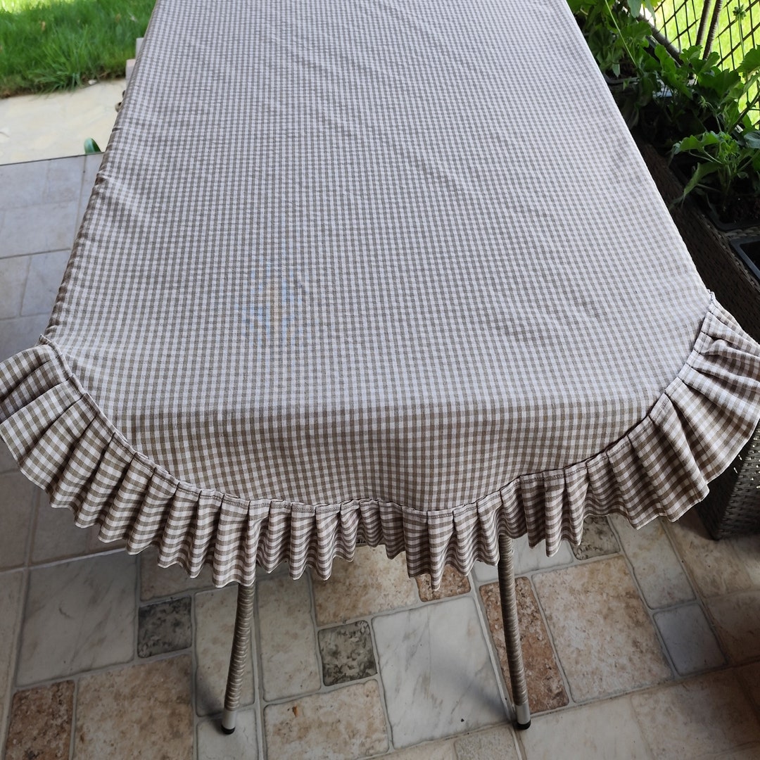 Rustic Oval Gingham Small Check Ruffled Tablecloth, Custom Large Round ...