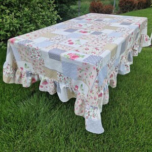 Pink Floral Ruffle Tablecloth, Custom Large Square Rectangle Oval Round ...