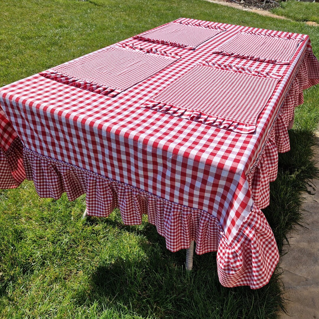 Red Gingham Ruffle Tablecloth: Custom Size Farmhouse Table Cover - Etsy
