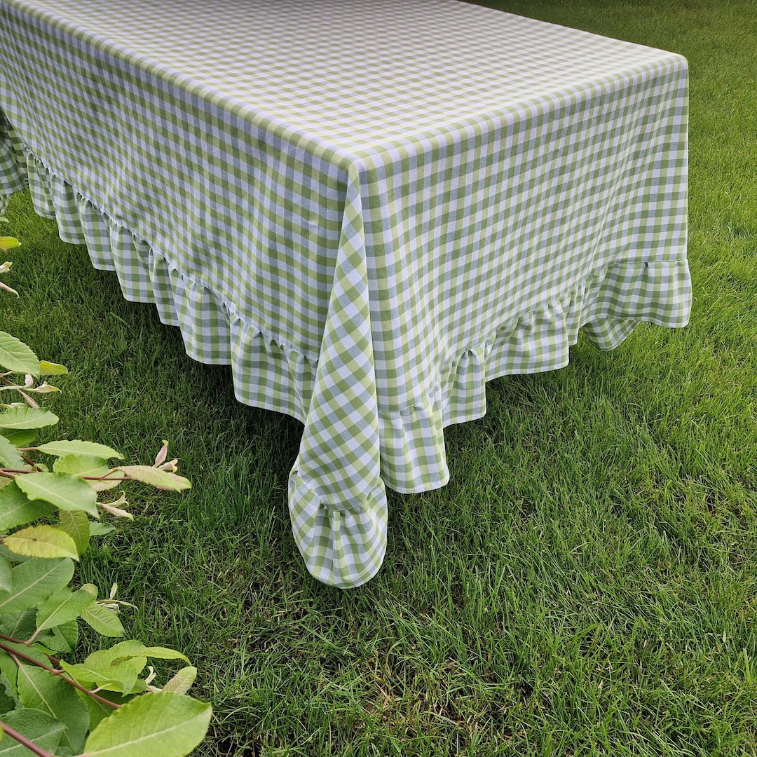 Gingham Ruffled Tablecloth Sage Green and White & 13 Other Colors ...