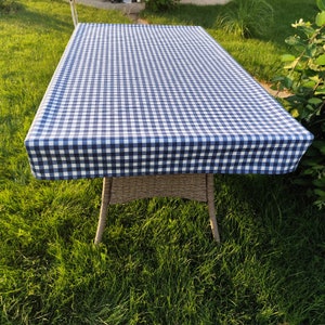 Gingham Fitted Table Cloth Rectangle Or Square Coated Cotton Outdoor