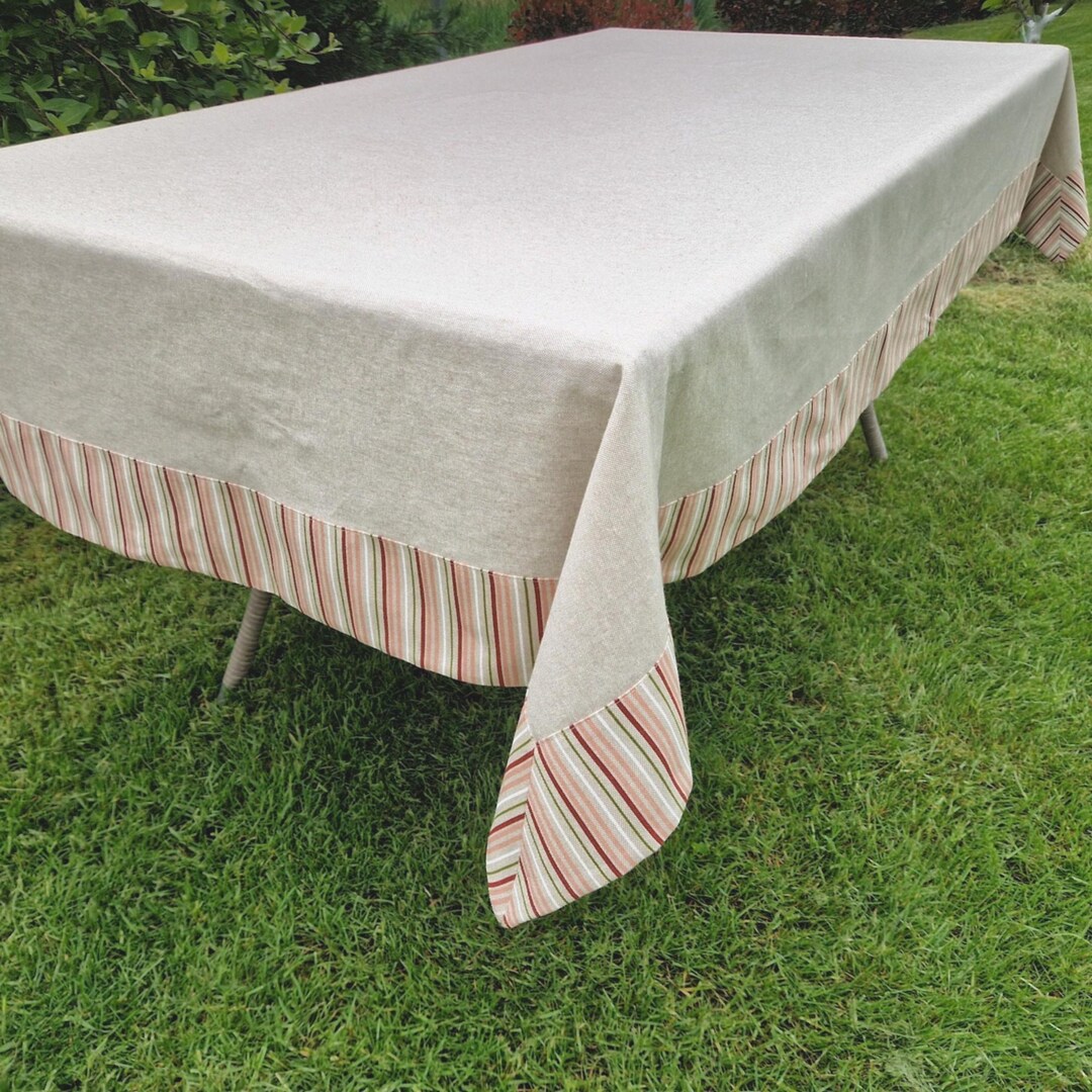 Beige Tablecloth With Striped Border - Rectangular or Square, Custom ...