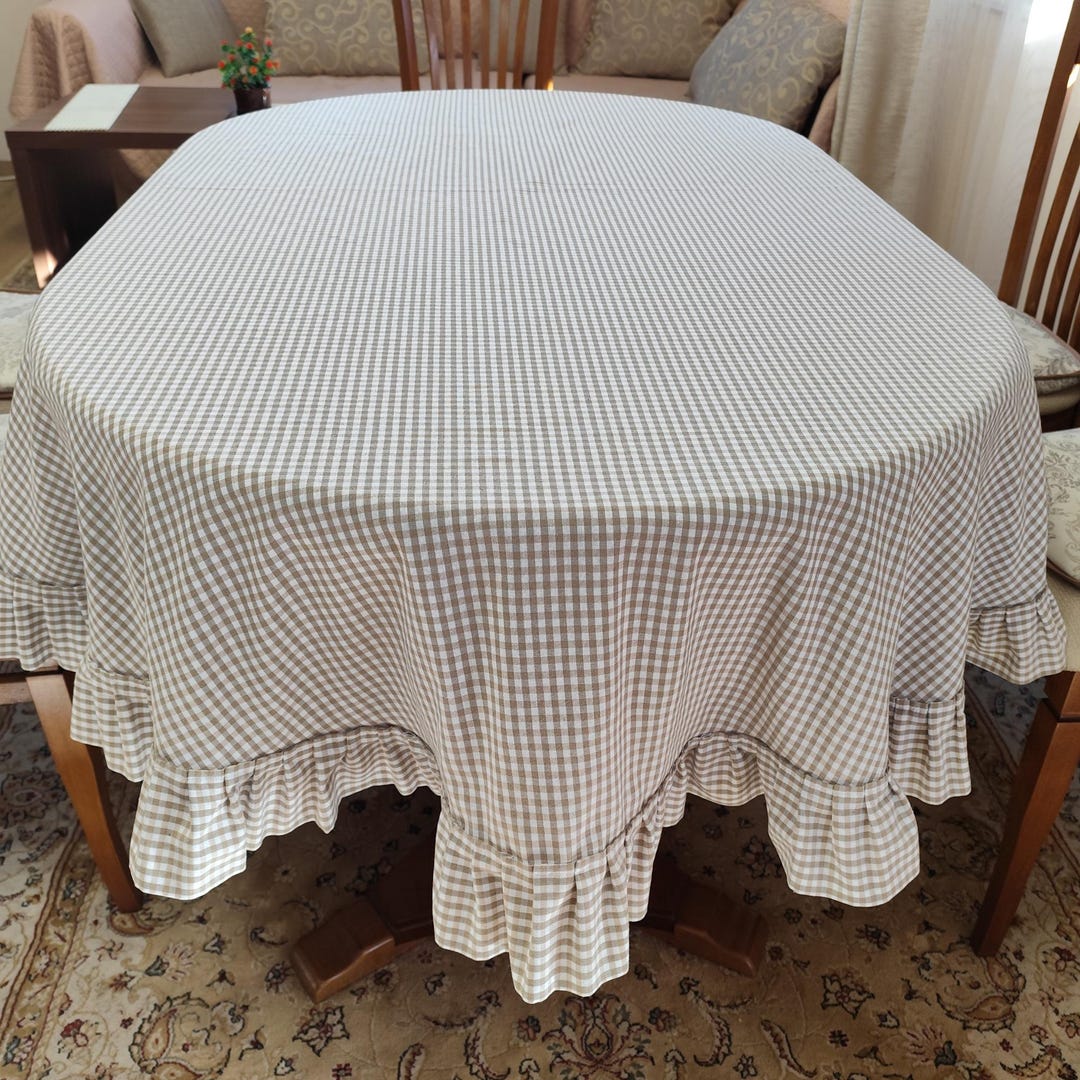 French Country Gingham Ruffled Tablecloth: Custom Checkered Farmhouse ...