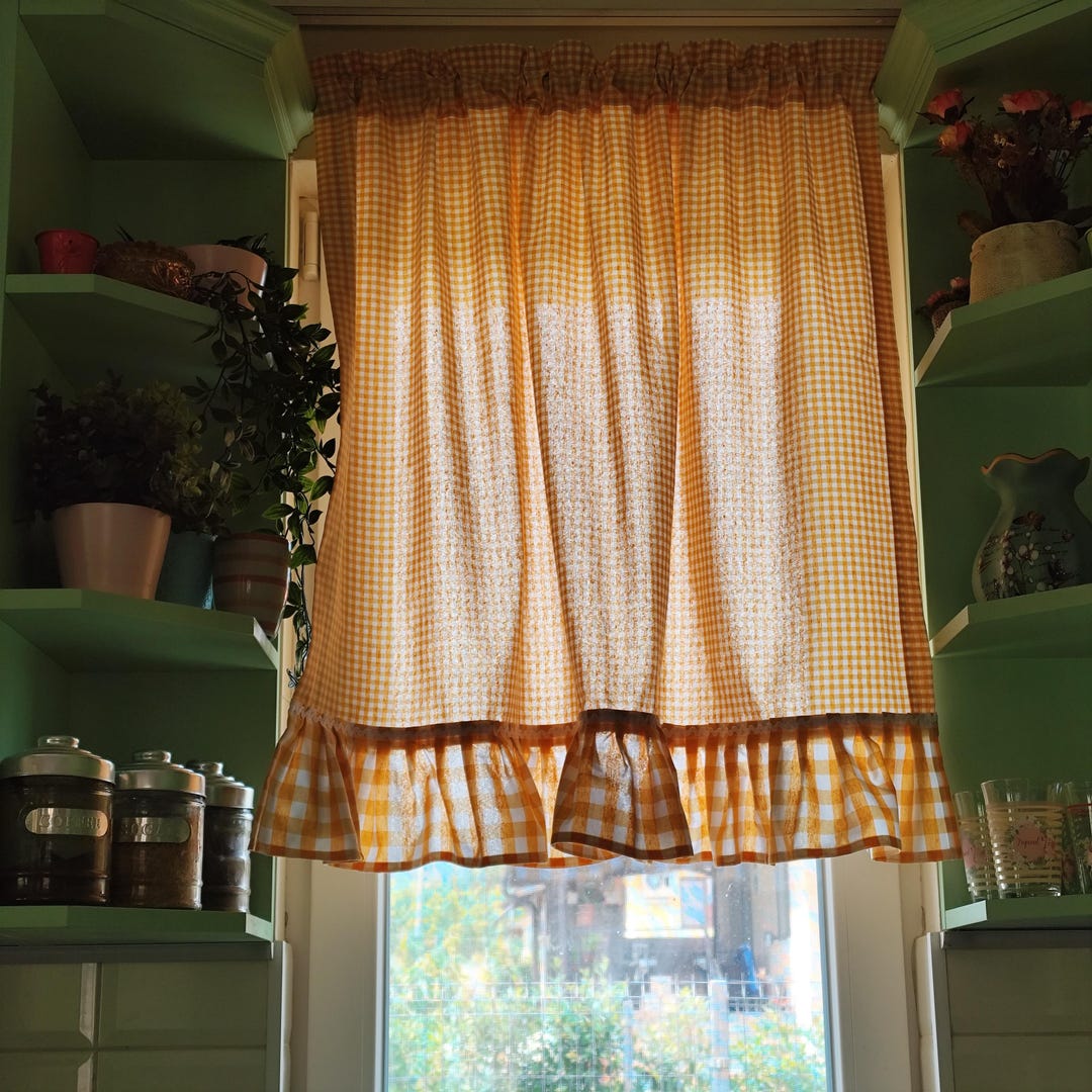 Ruffled Gingham Tiers Cafe Curtains Valances Yellow & 13 Colors ...