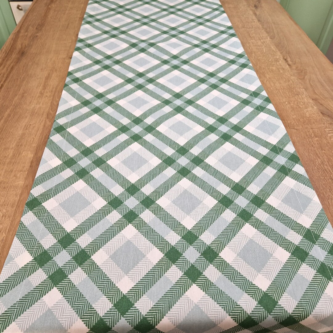 Plaid Table Runner Sage Green and White, Custom Cotton Coated Runner ...