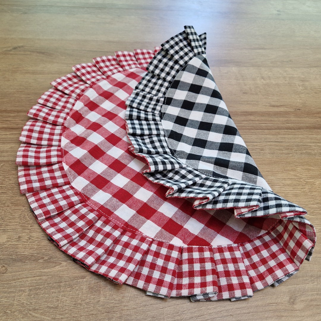 Gingham Placemats With Ruffles: Reversible Black and Red Checkered ...