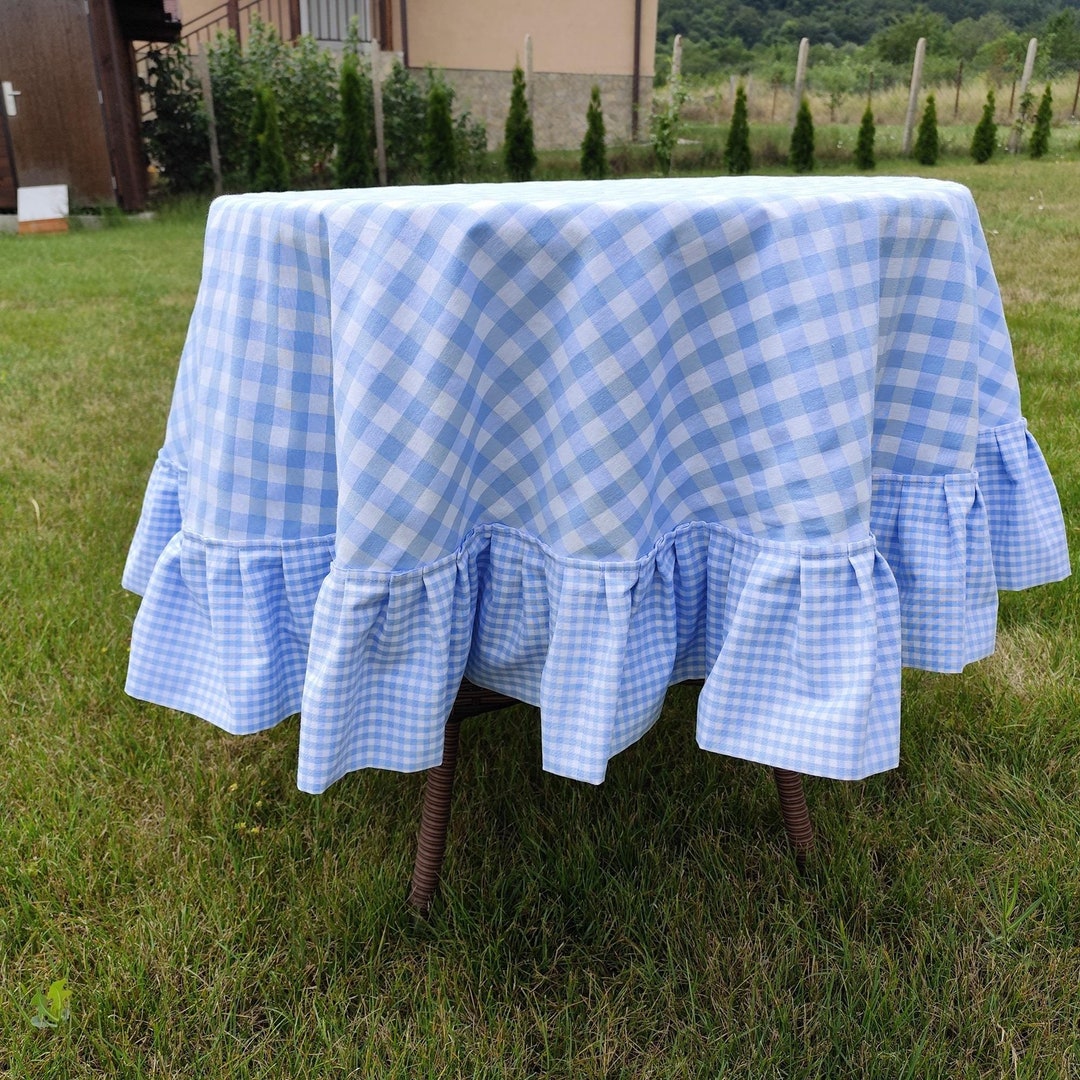 Ruffled Gingham Tablecloth: Farmhouse Checkered Table Cover - Custom ...
