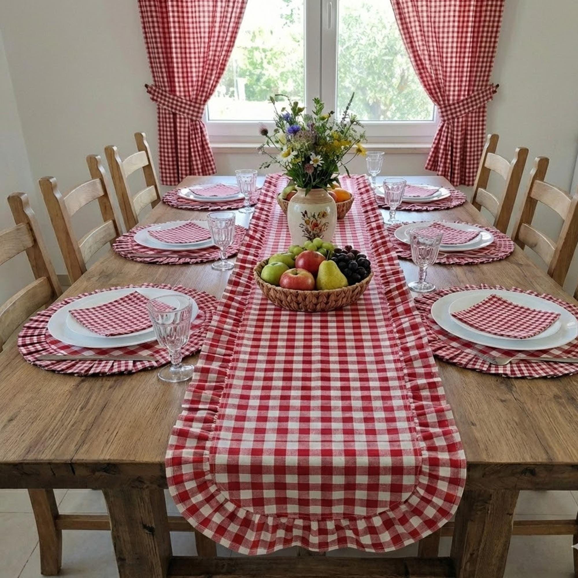 Pink & White Gingham Ruffle Table Runner + 14 Colors, Custom Size ...