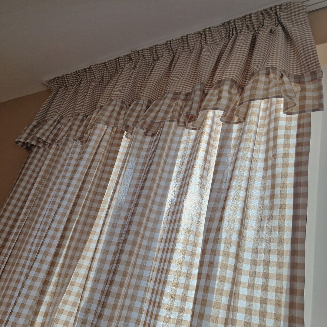 Light Brown Gingham Ruffle Curtains and Valances, Custom Buffalo ...