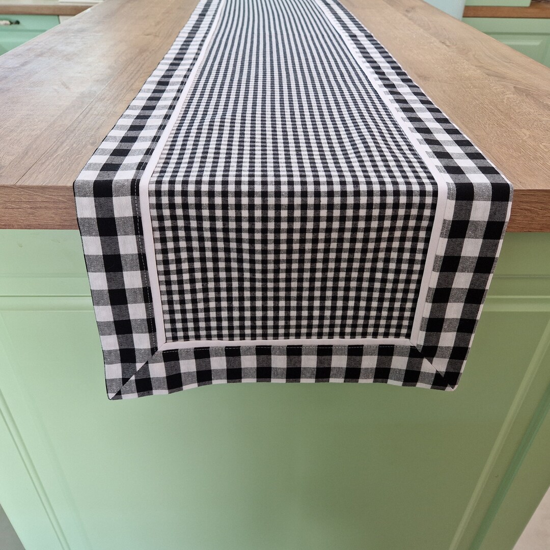 Black and White Gingham Table Runner, Custom Size & Color Buffalo Plaid ...