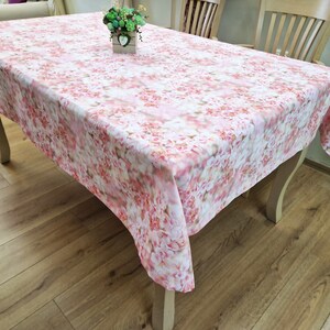 Spring Pink Ruffled Tablecloth With Pastel Floral Print, Large Round ...