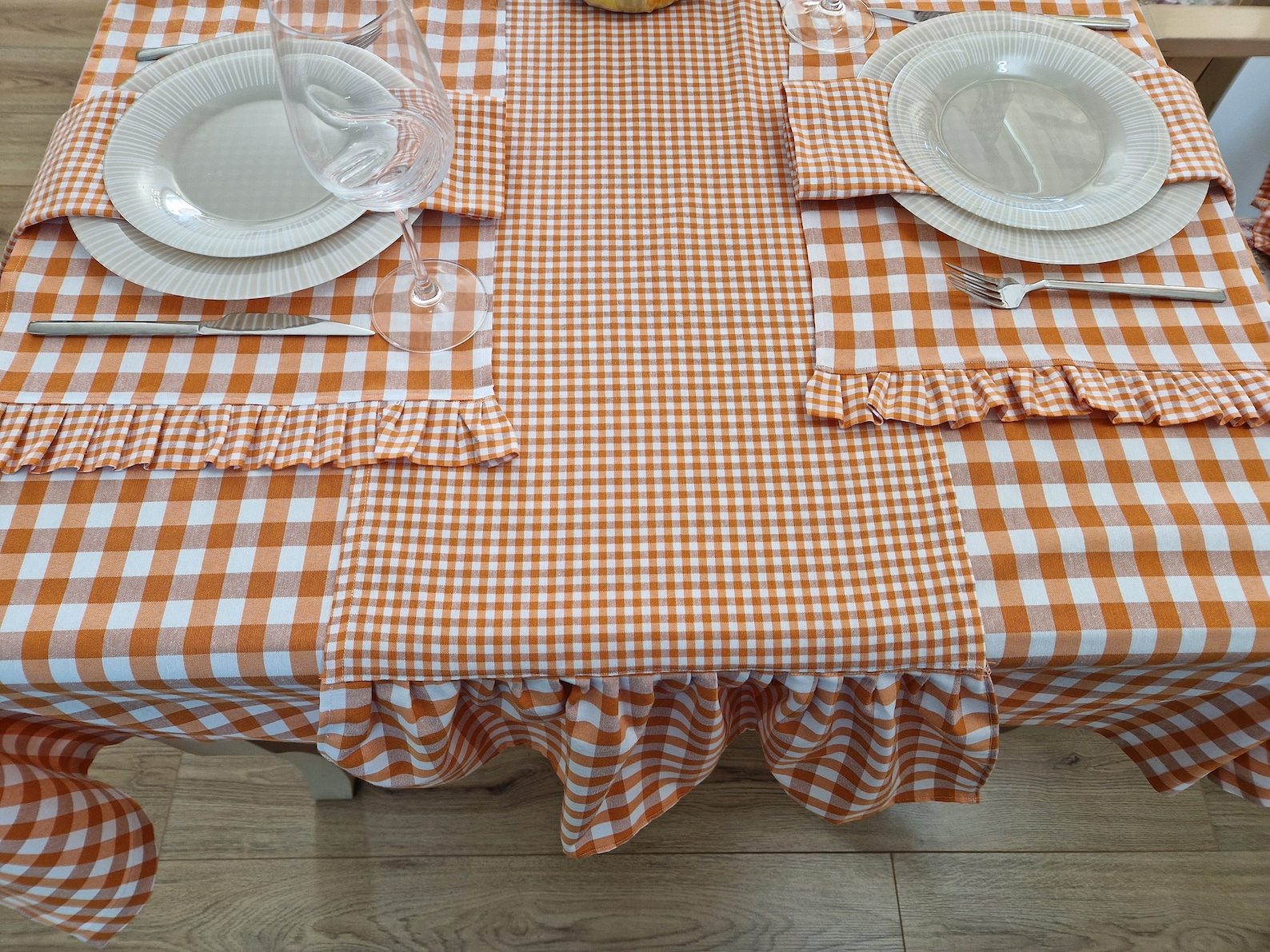 Rustic Gingham Ruffle Placemat, Runner and Cloth Napkin 14 Colors ...