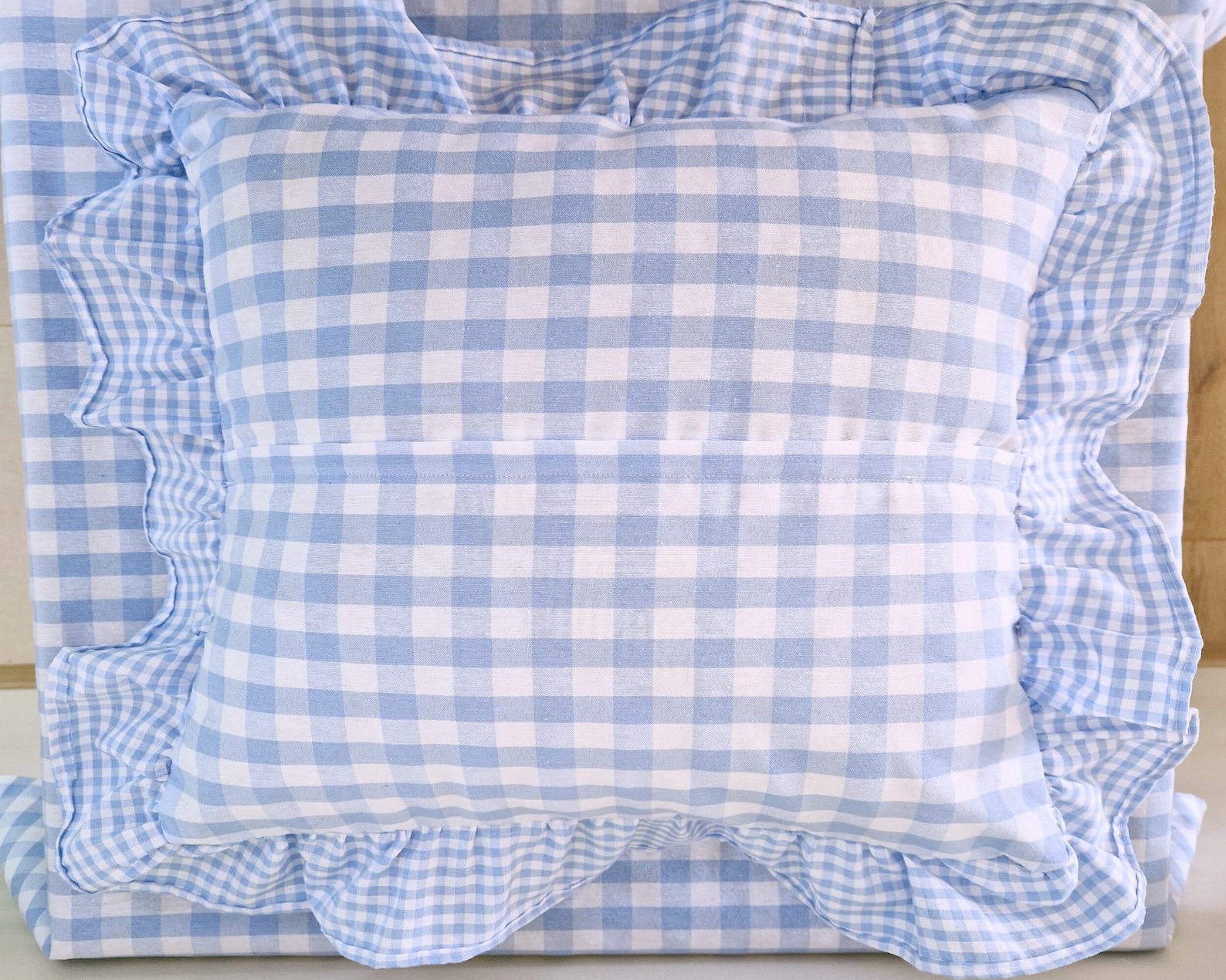 Light Brown Ruffle Gingham Plaid Throw Pillow Cover, Ruffle Euro Sham ...