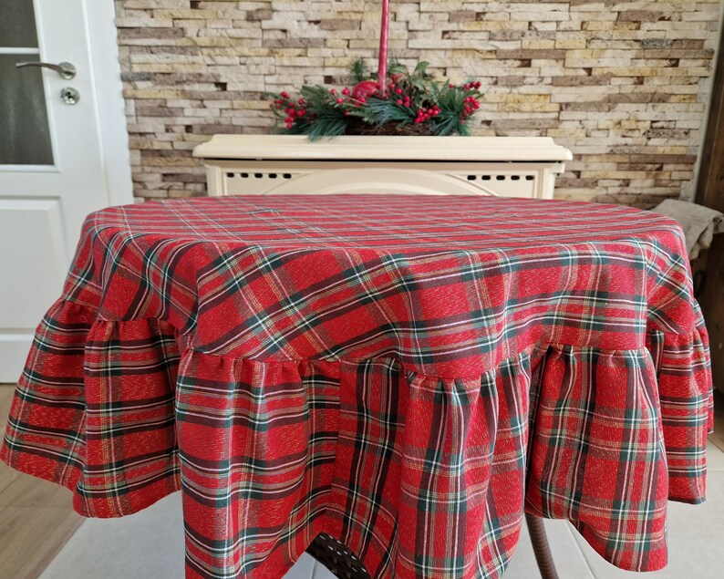 Shiny Christmas Tartan Plaid Ruffled Tablecloth Retro Modern Check ...