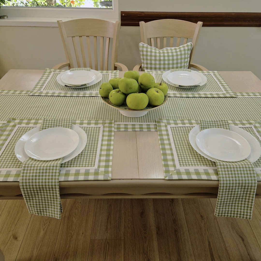 Custom Farmhouse Gingham Table Linens With Border - Choose of Color ...