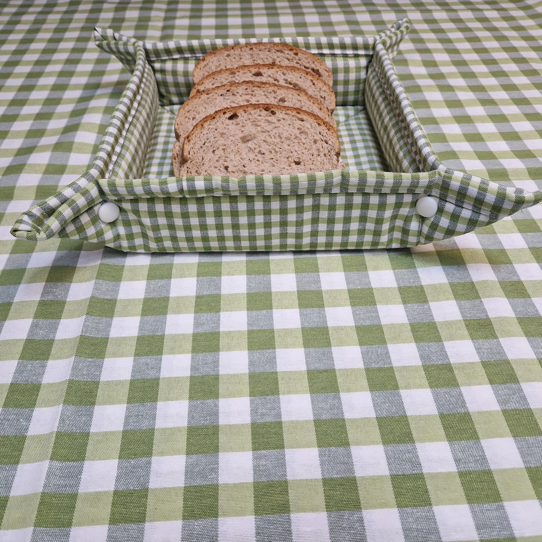 Farmhouse Green Plaid Bread Basket: Foldable Cotton Serving Tray - Etsy