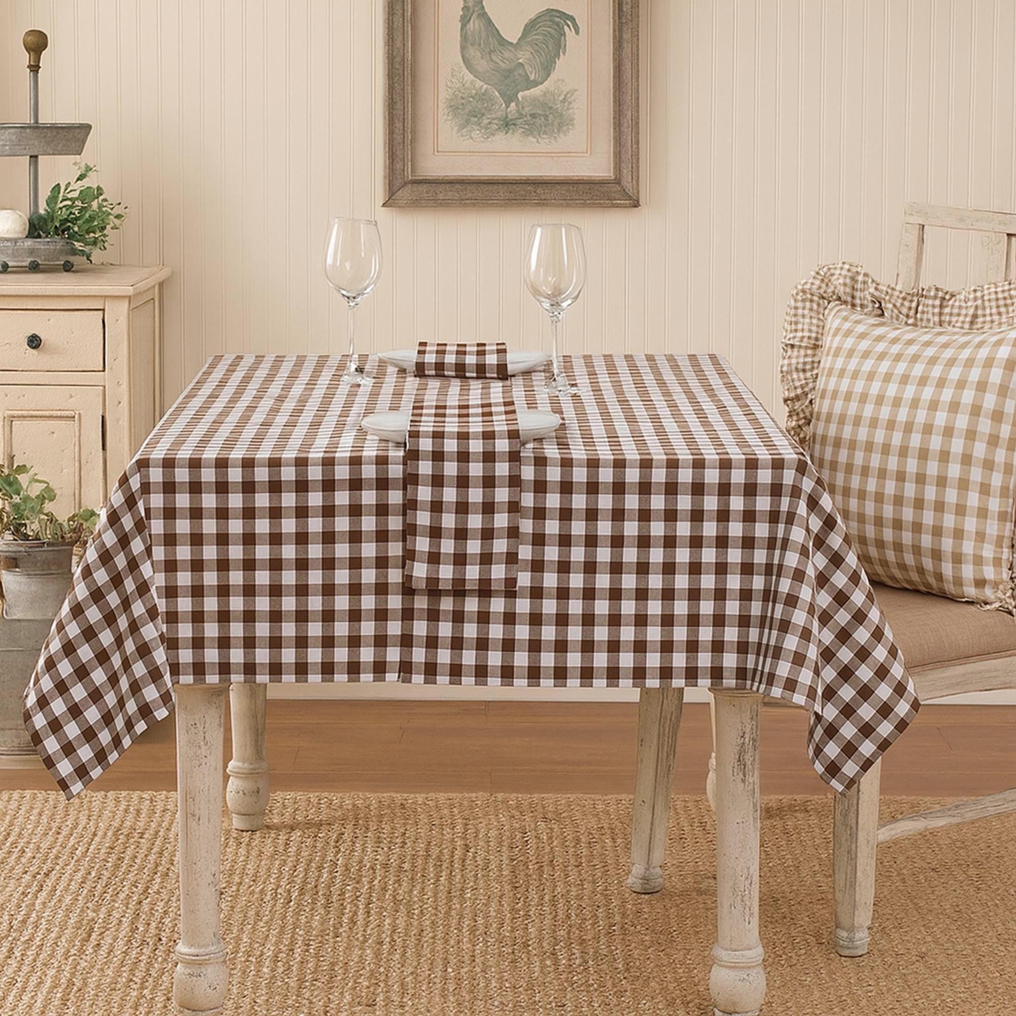 Chocolate Brown Gingham Tablecloth: Farmhouse Checkered Cotton Table ...