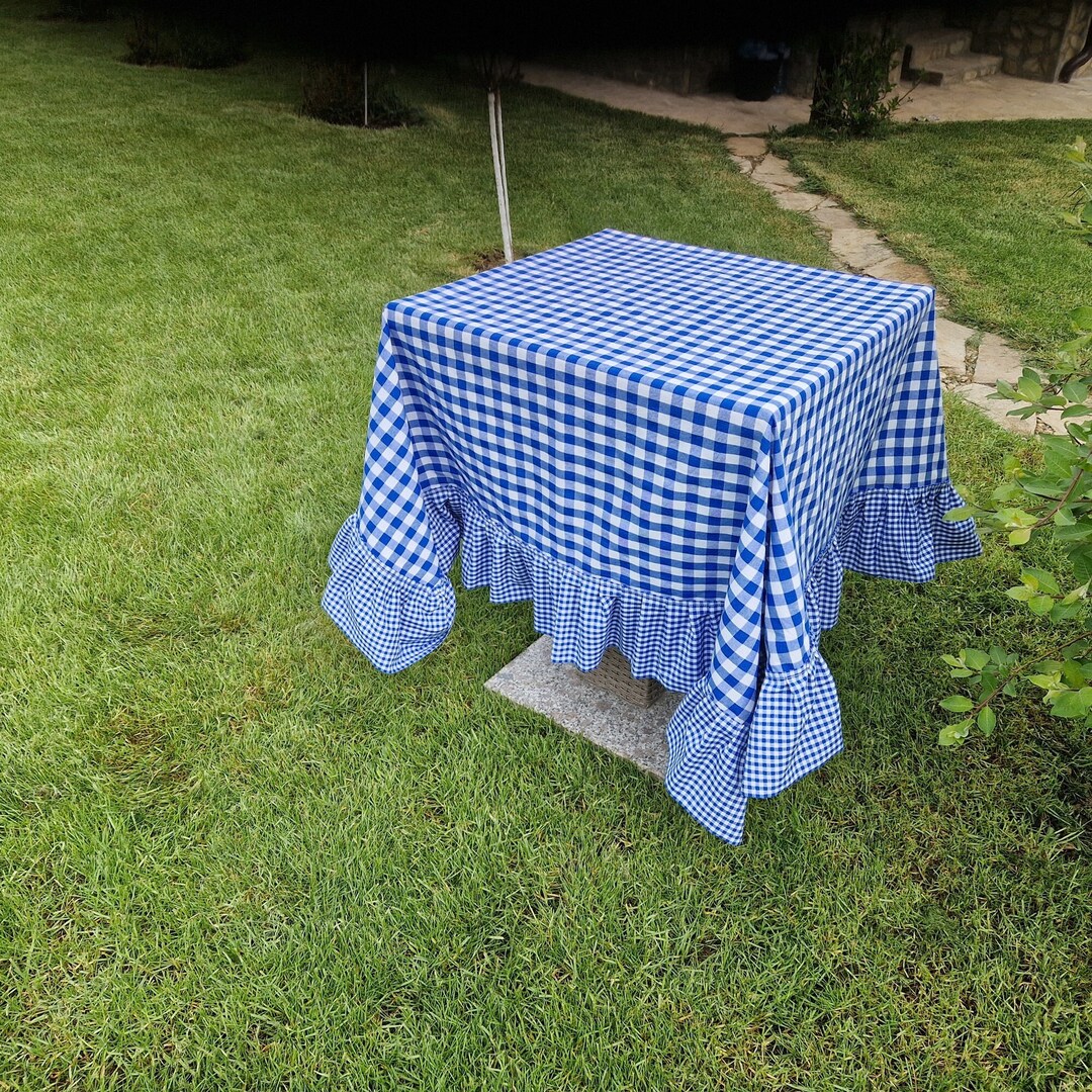 Large Square Gingham Ruffled Tablecloth 14 Colors, Custom Checkered ...