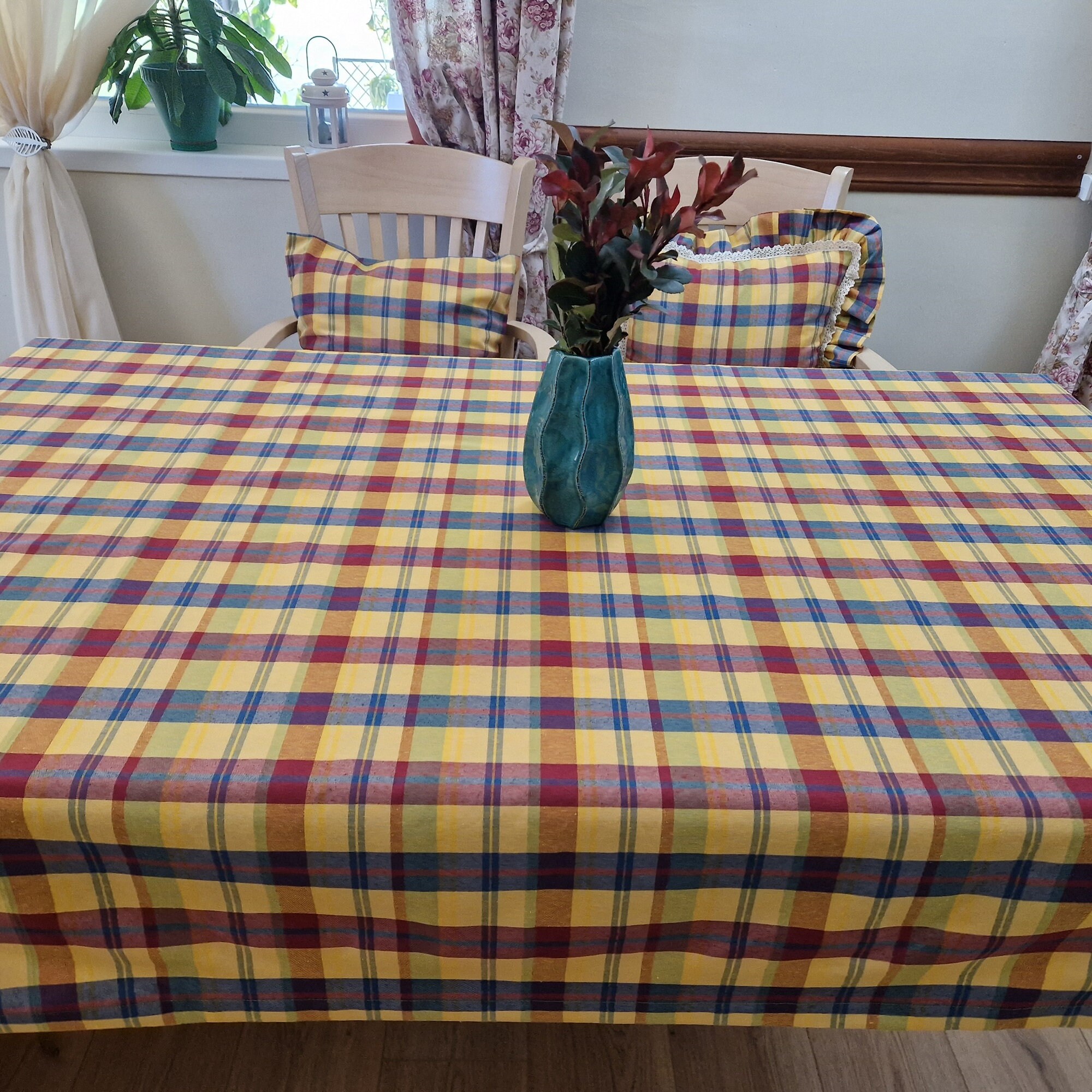 Spring Checked Tablecloth Multi Color yellow Blue Green & - Etsy
