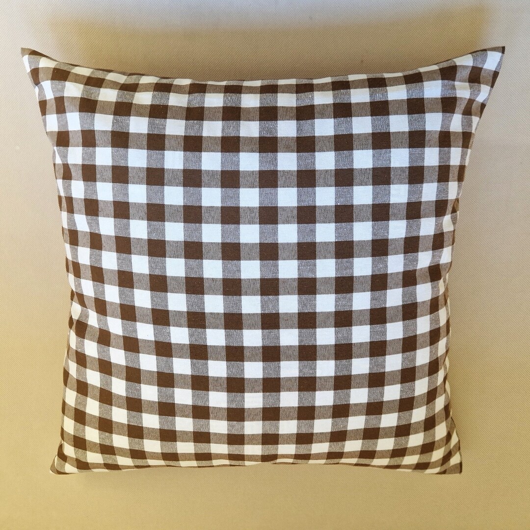 Brown Checkered Pillow Cover: Gingham Plaid Cotton-polyester Cushion - Etsy
