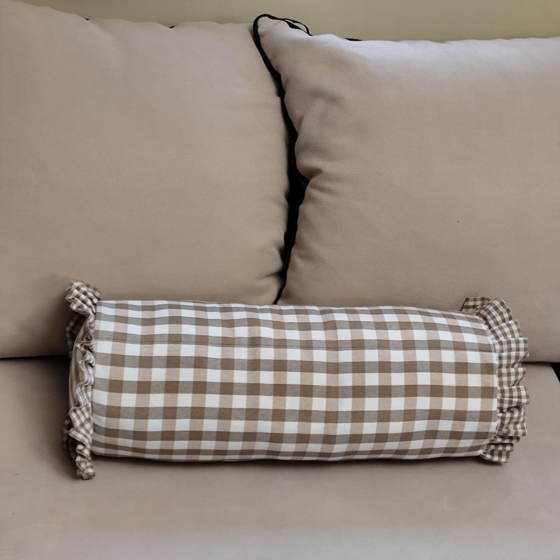 Ruffle Gingham Bolster Pillow Cover: Custom Cylinder Pillow Case - Etsy