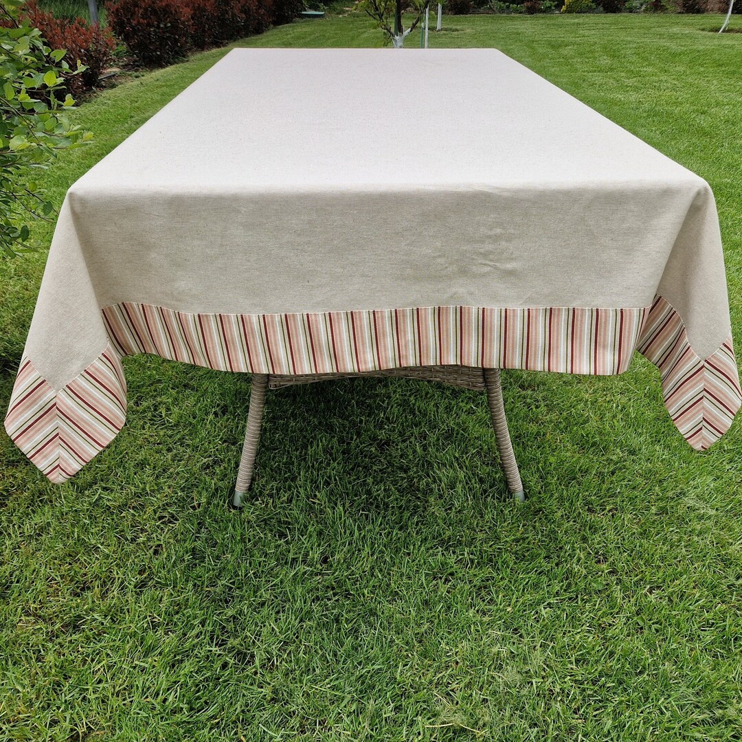 Rectangle or Square Beige Tablecloth With Striped Border, Custom Large ...