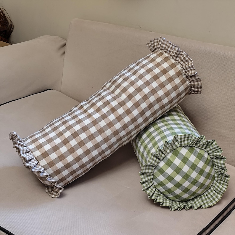 Ruffle Gingham Bolster Pillow Cover: Custom Cylinder Pillow Case - Etsy