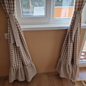 Farmhouse Beige Gingham Ruffle Curtains and Valances, Custom Set of 2 ...