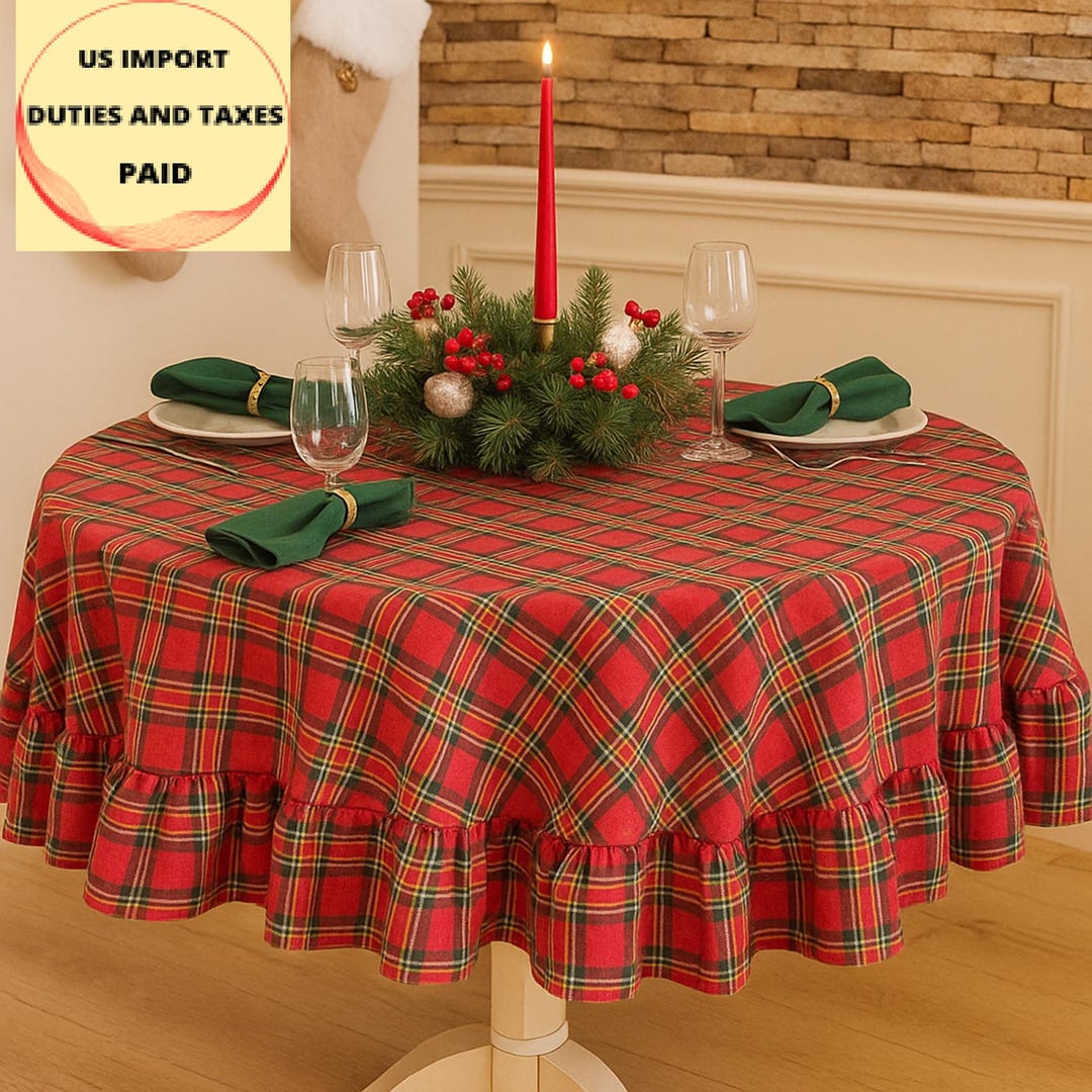 Custom Tartan Plaid Ruffle Tablecloth - Oval, Round, Rectangular ...