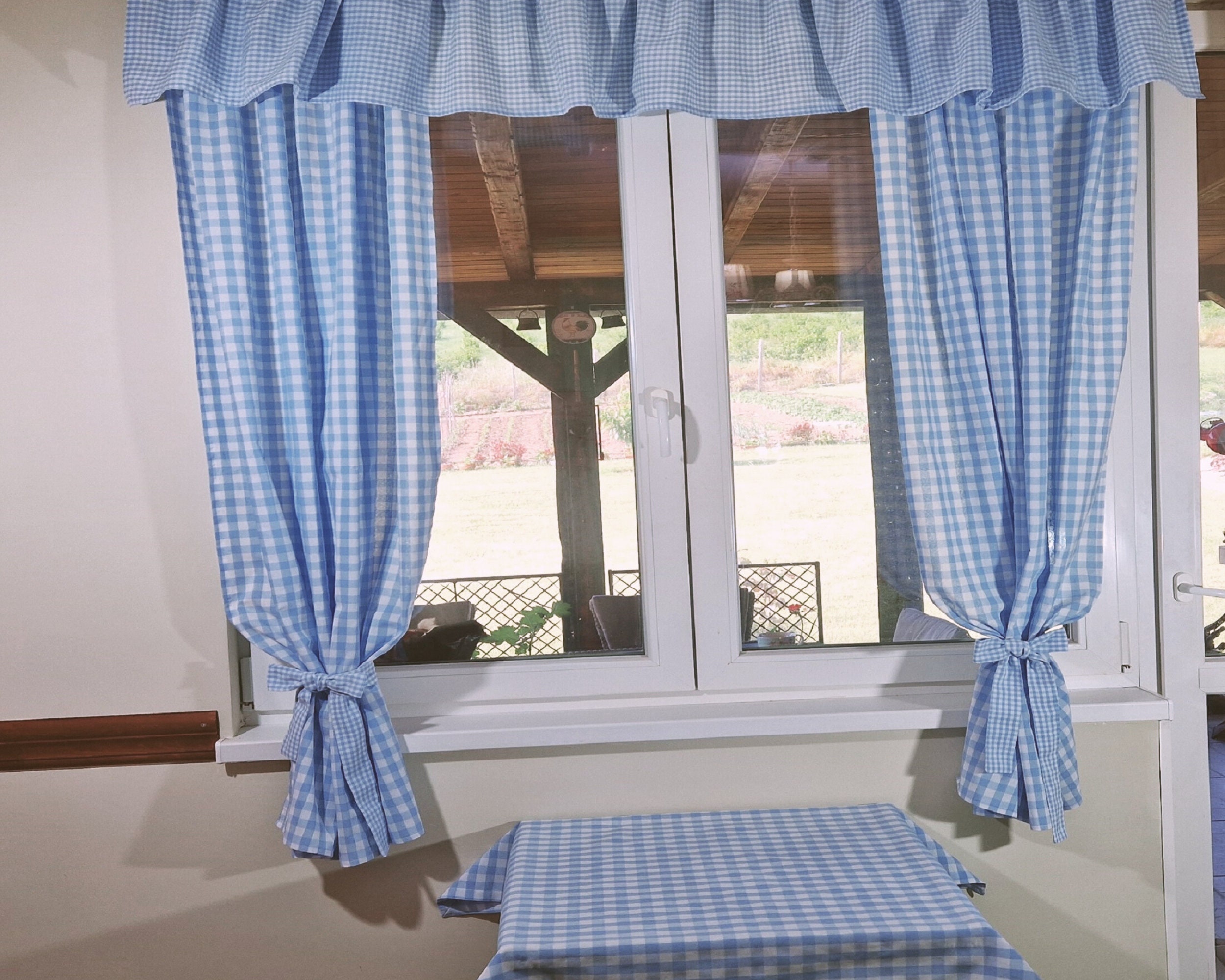 Retro Blue Gingham Check Kitchen Curtains and Valances, Custom Made ...