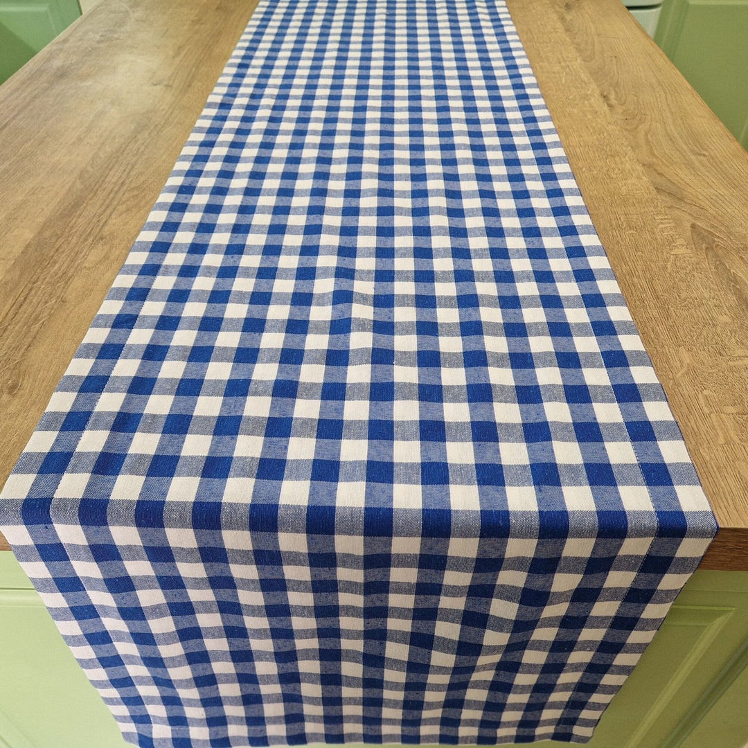 Royal Blue Gibgham Table Runner, Custom Size, Checkered Cotton ...