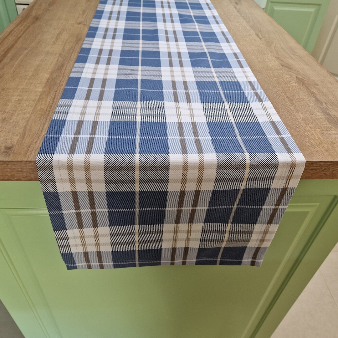 Blue Plaid Table Runner, Custom Size & Color Tartan Table Runners for English Cottage Rustic ...