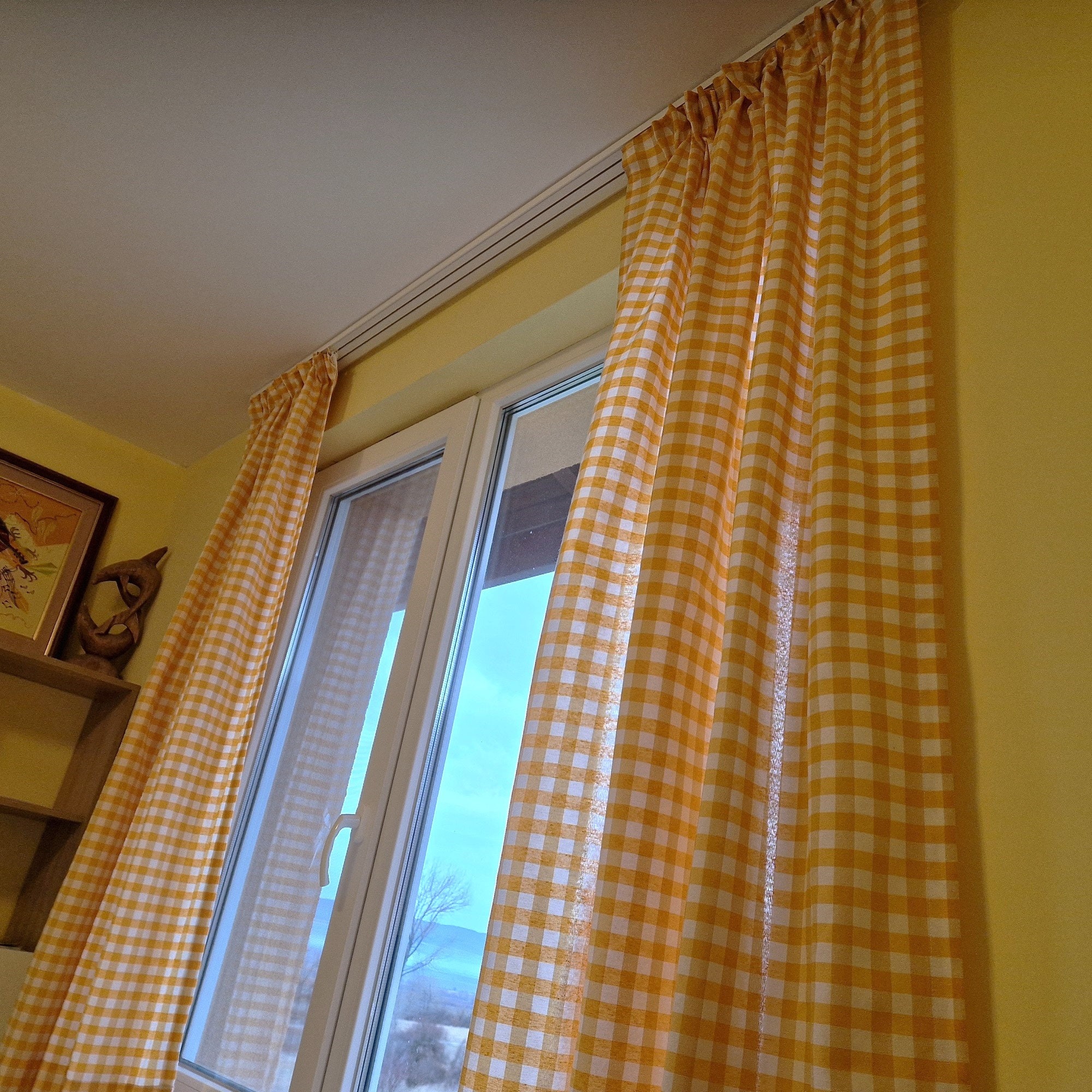 Yellow Buffalo Check Curtains Set of 2 , Custom Size & Color Short or ...