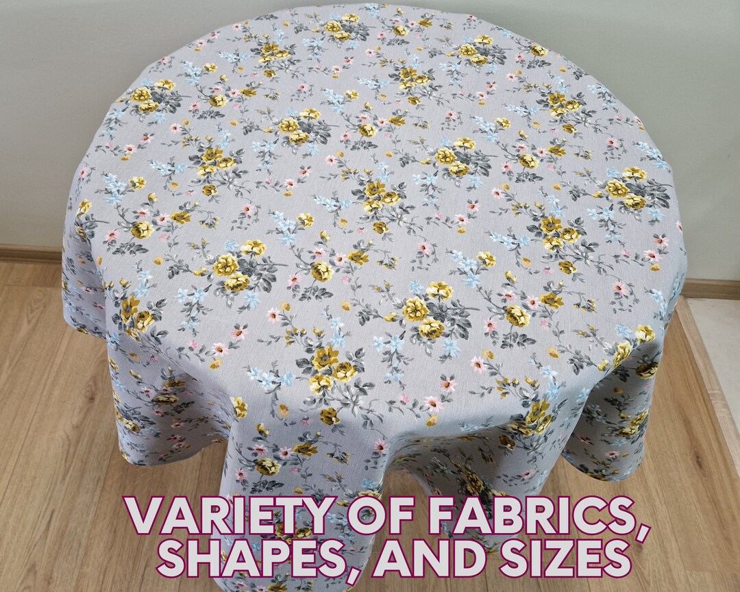 Round Grey Floral Oilcloth Cotton Tablecloth, Outdoor Coated Table Cloth, Custom Rectangle ...