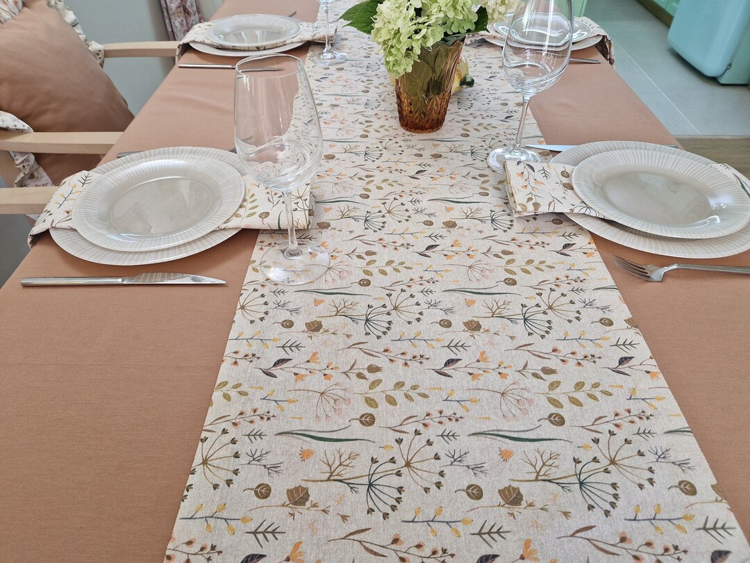 Thanksgiving Table Runner and Napkins Set: Autumn Leaves, Farmhouse ...
