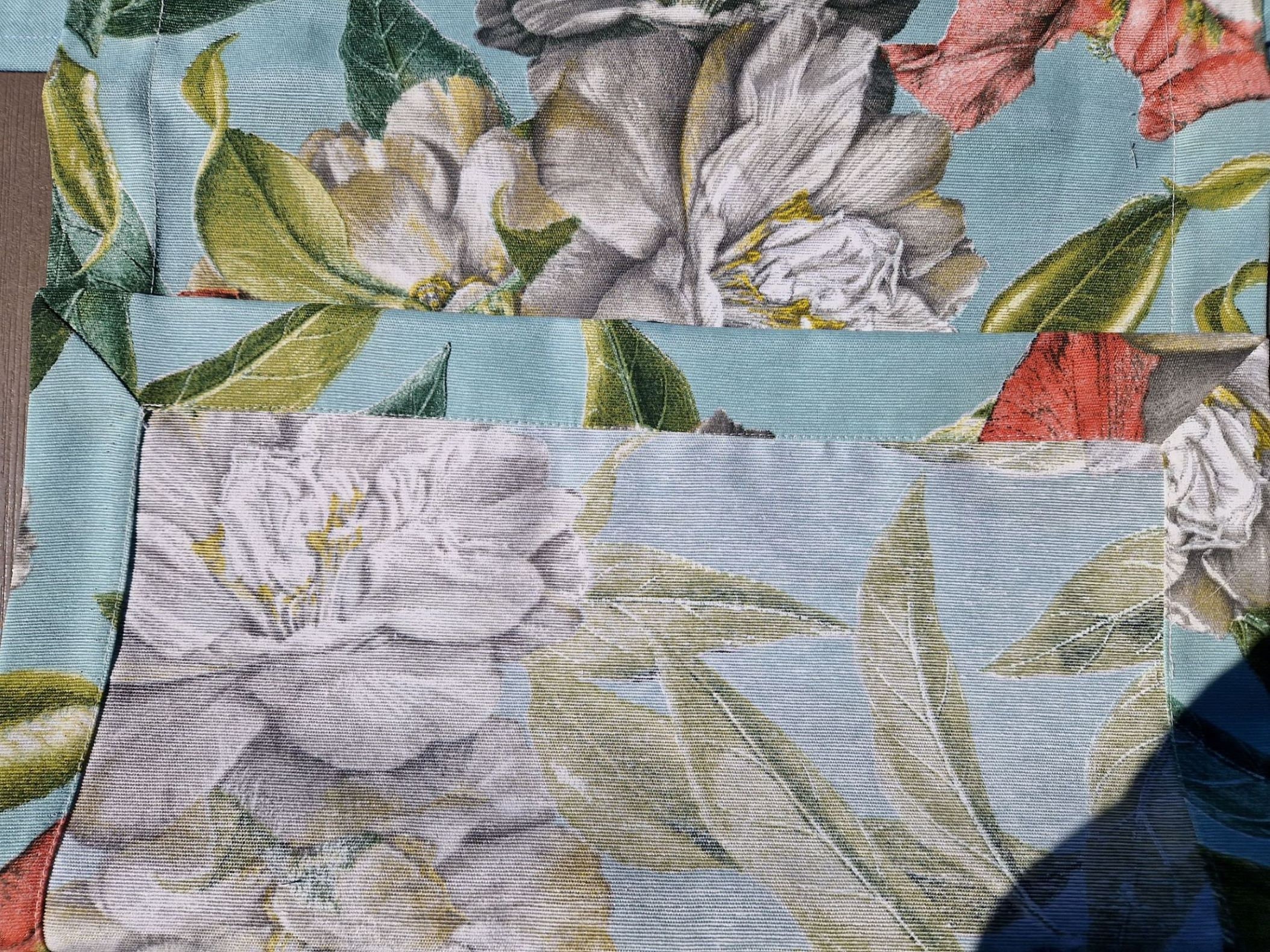 Spring Teal Table Runner With Big Flowers, Custom Size & Design Floral ...