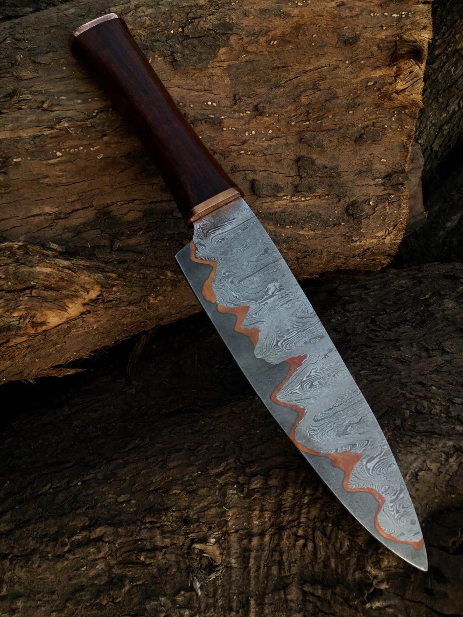 CU Mai, SAN MAI, Copper Damascus Steel Chef Knife Kitchen Chef Knife ...