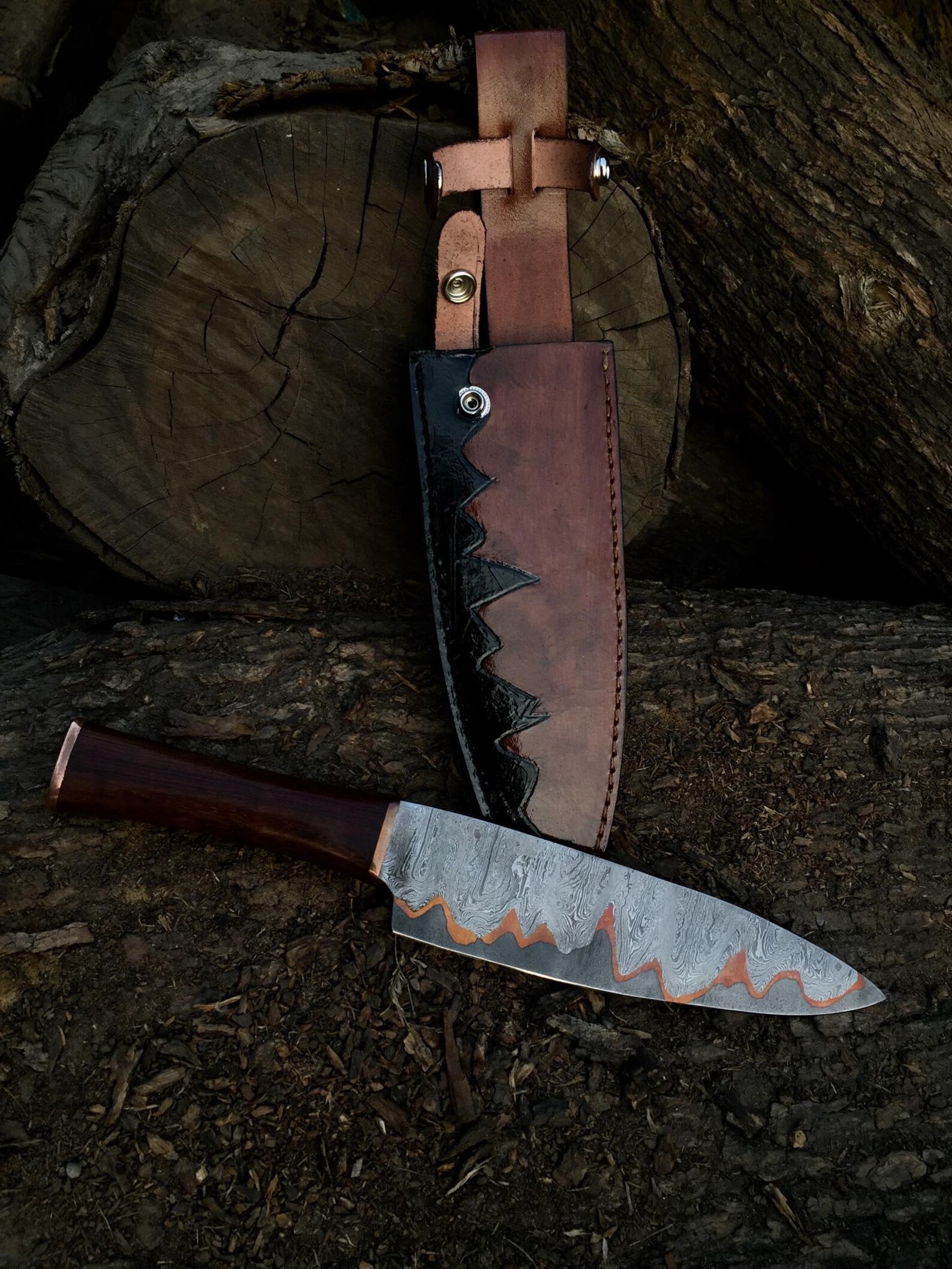 CU Mai, SAN MAI, Copper Damascus Steel Chef Knife Kitchen Chef Knife ...