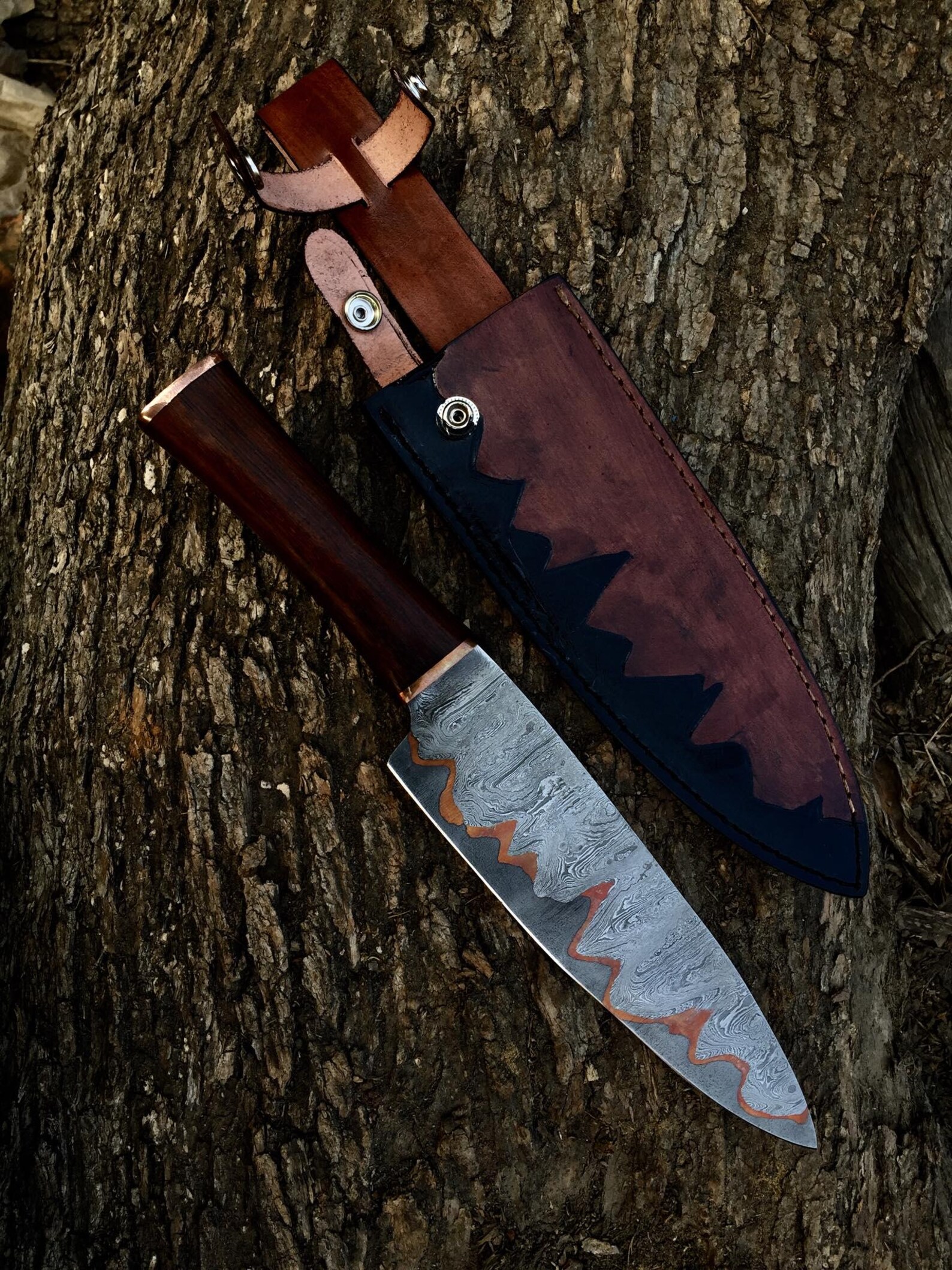 CU Mai, SAN MAI, Copper Damascus Steel Chef Knife Kitchen Chef Knife ...