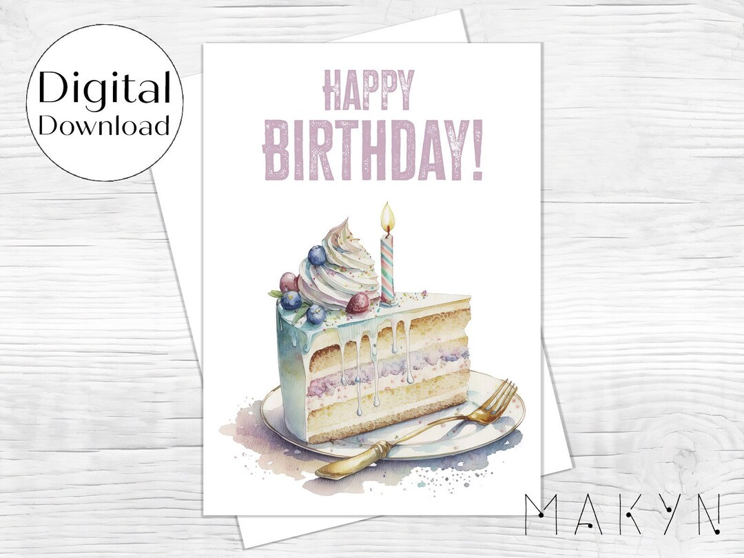 Printable Birthday Card, Cake Birthday Card, Cute Cake Birthday Card ...
